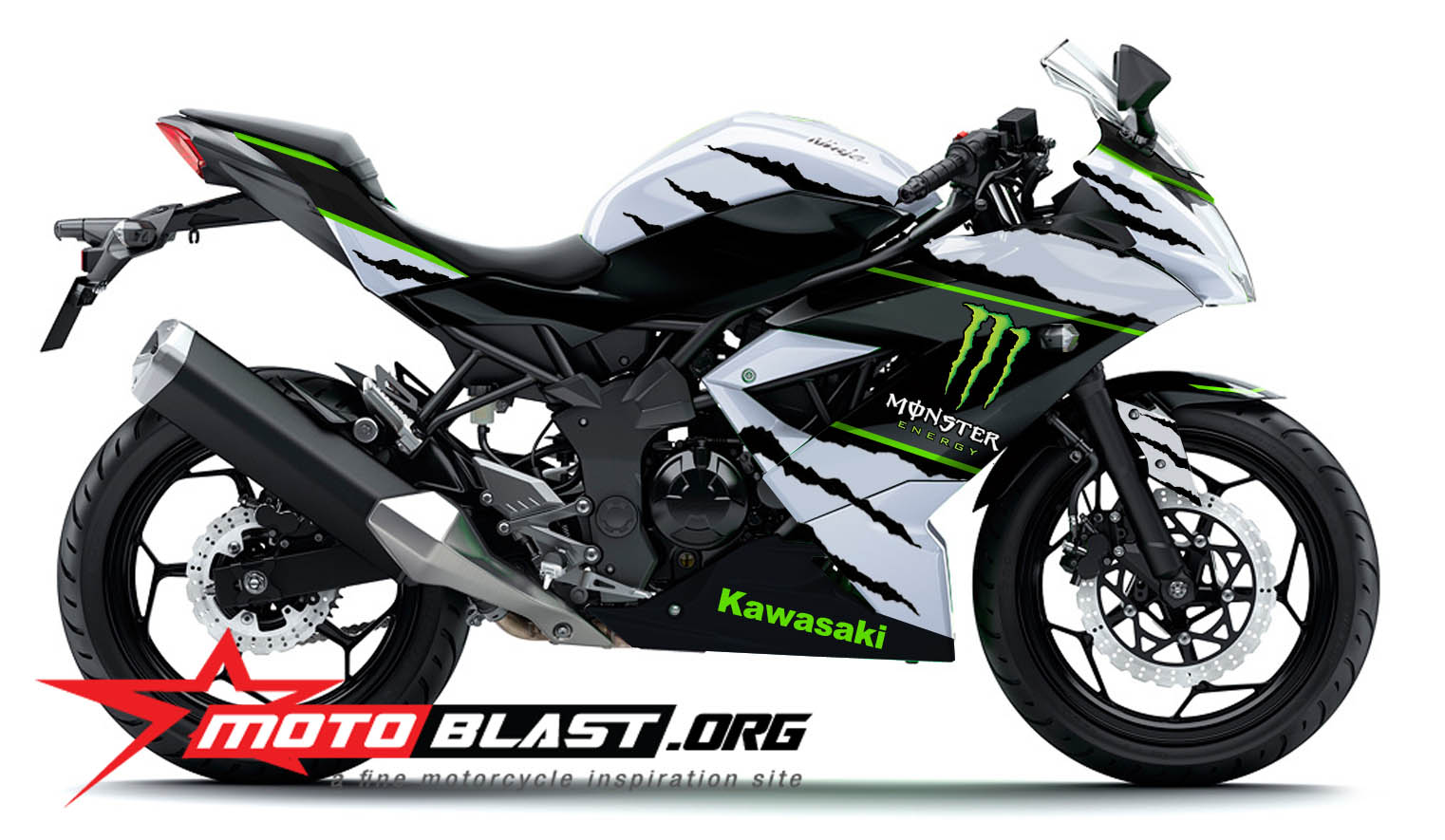 Modif Striping Kawasaki Ninja RR Mono White - Monster Energy! - MOTOBLAST