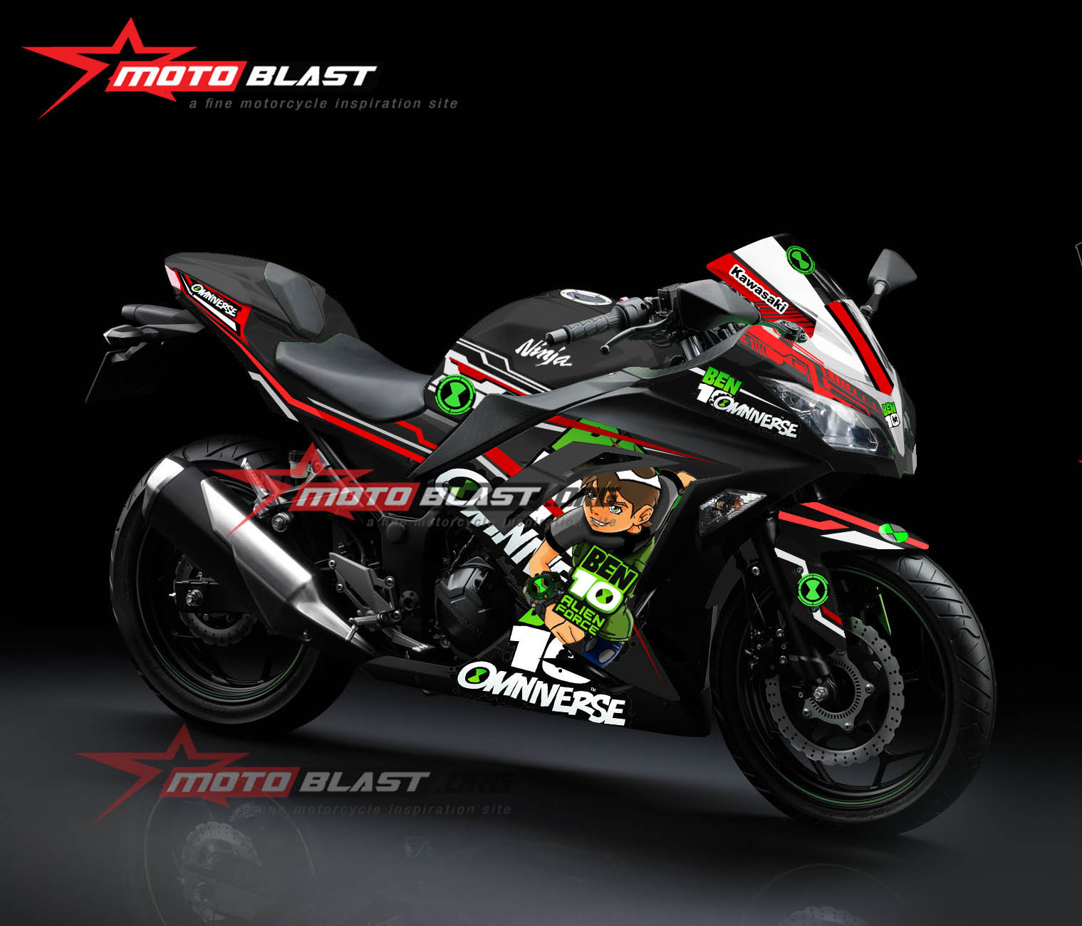Modif Striping Kawasaki Ninja 250R Fi tema Cartoon BEN 10 - Black ...