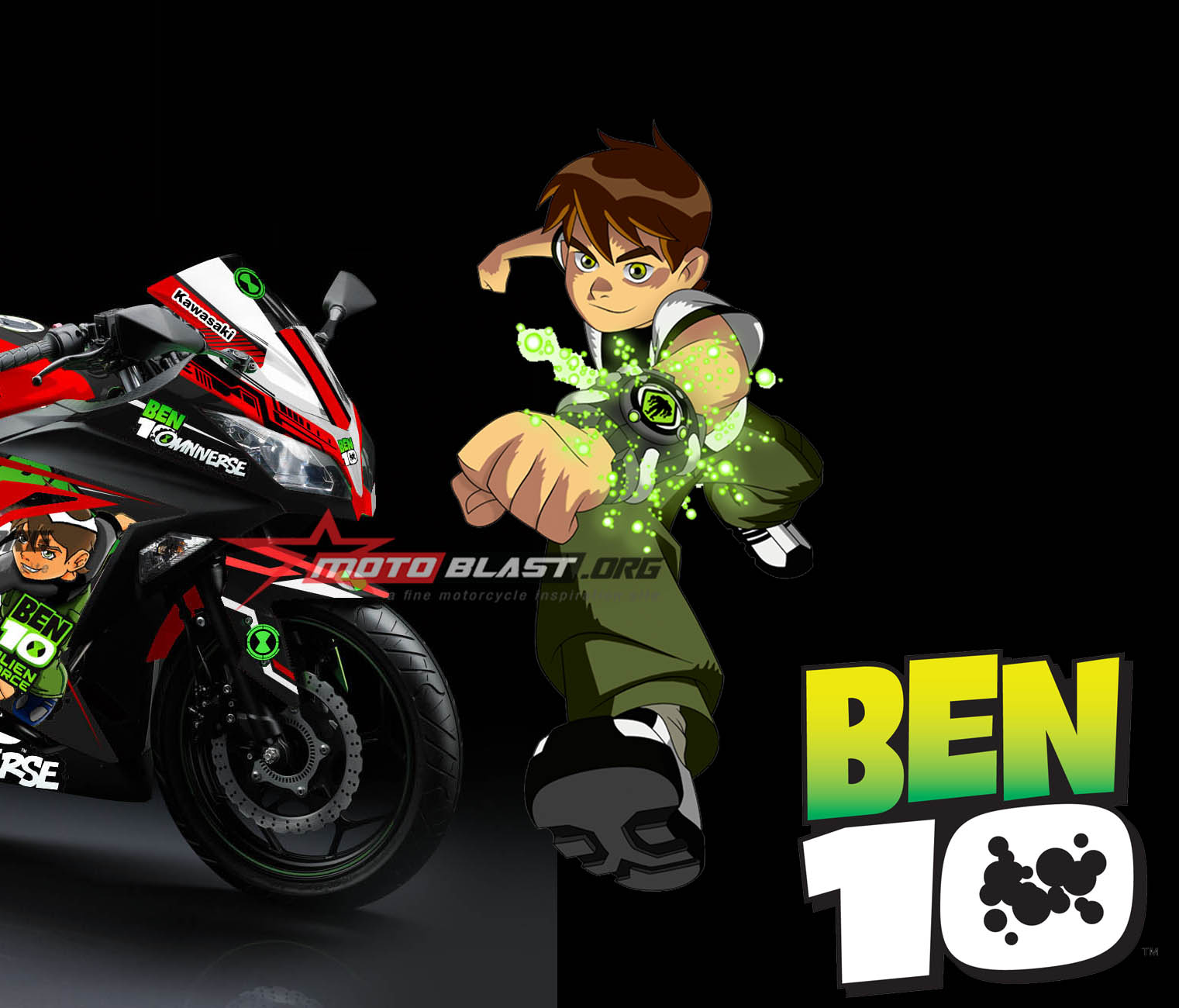 Modif Striping Kawasaki Ninja 250R Fi tema Cartoon BEN 10 - Black ...