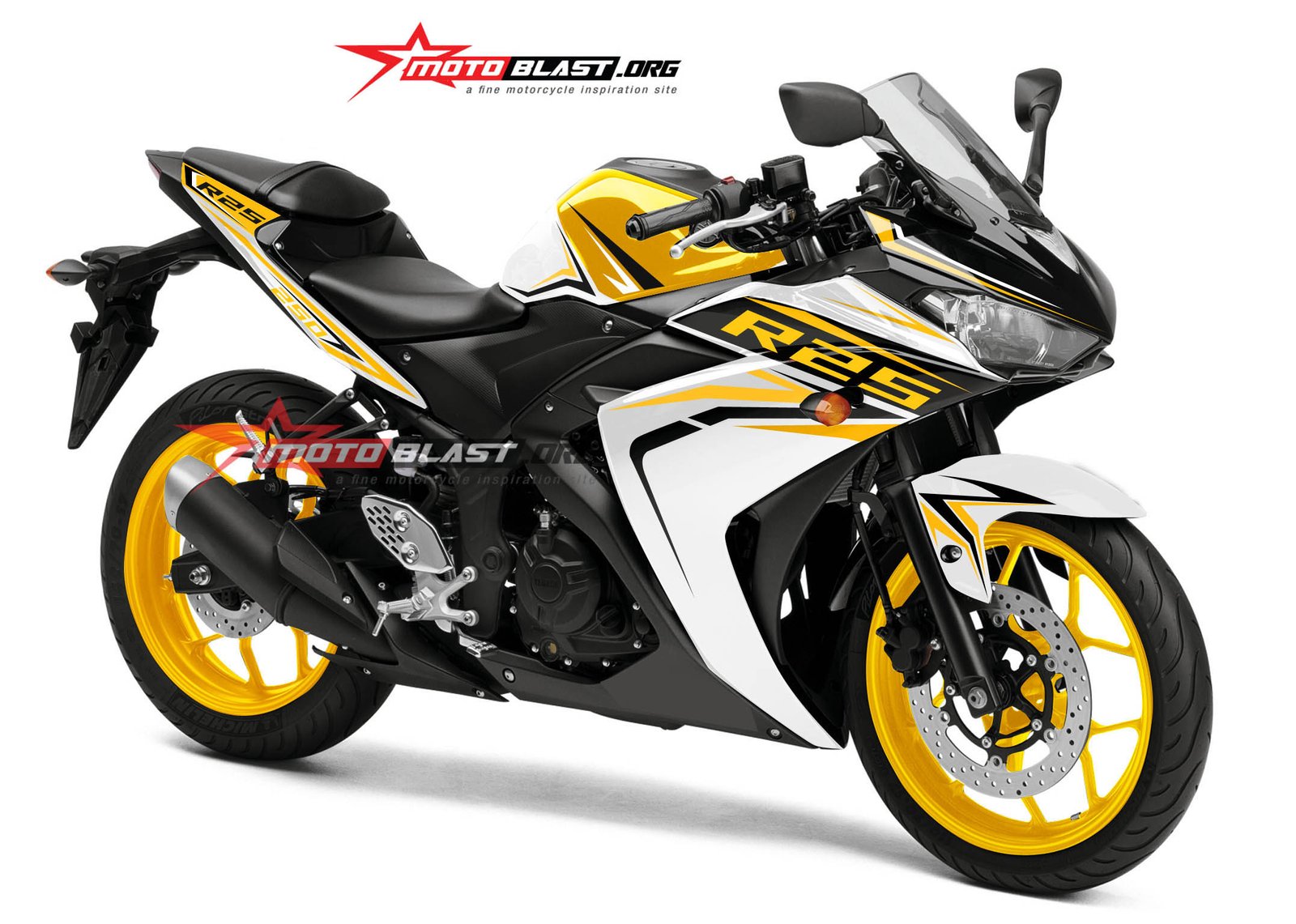 Modifikasi Striping Yamaha R25 Black - Orange White - MOTOBLAST