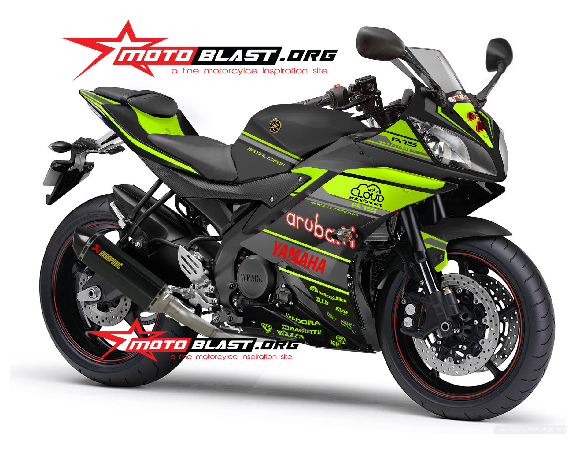 Graphic kit Yamaha R15 Black Aruba Green stabilo