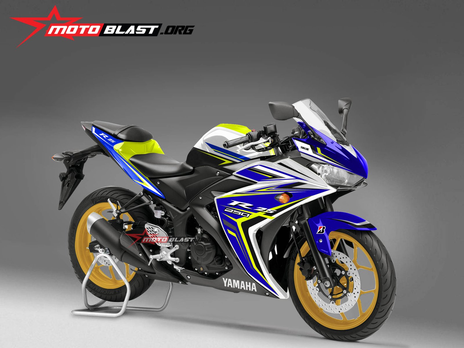 Modifikasi Yamaha R25 Blue White Green lime