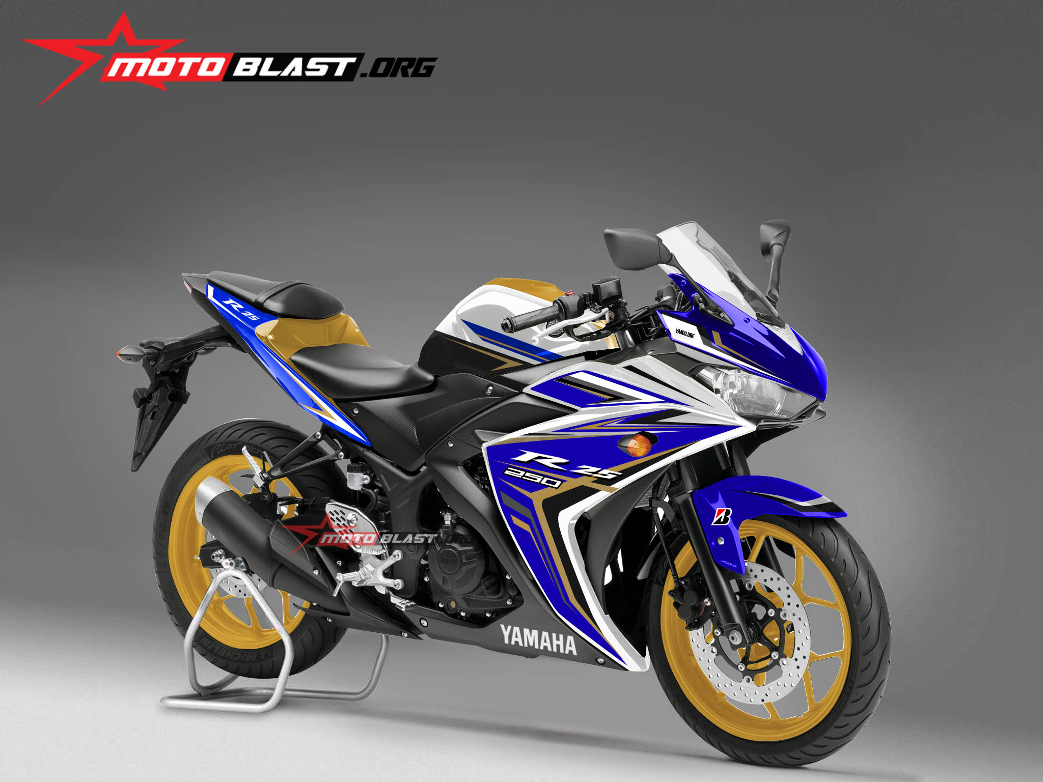 Modifikasi Yamaha R25 Blue White Green lime
