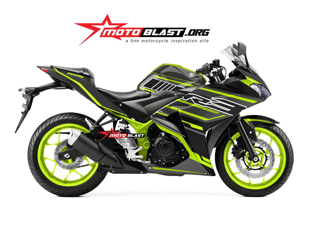 Modifikasi striping Yamaha R3 Black Elegan Green lime - MOTOBLAST