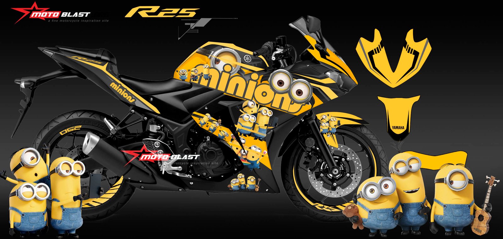 Modifikasi Striping Yamaha R25 Black Minions - MOTOBLAST