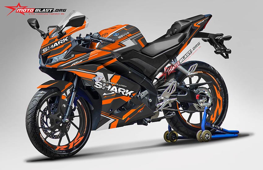 Modifikasi Striping Motor All New Yamaha R15 Black SHARK Helmet - MOTOBLAST