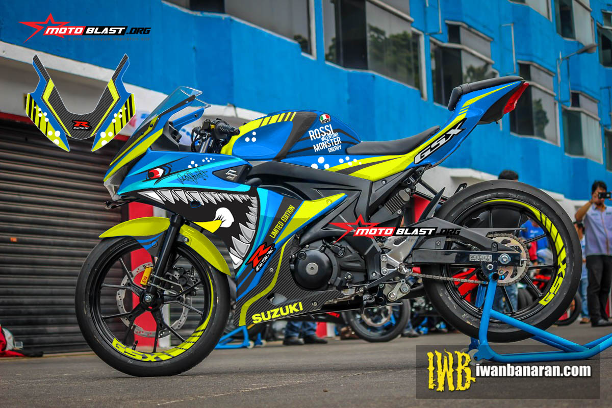 Modifikasi Striping Suzuki GSX-R150 Blue Shark | MOTOBLAST