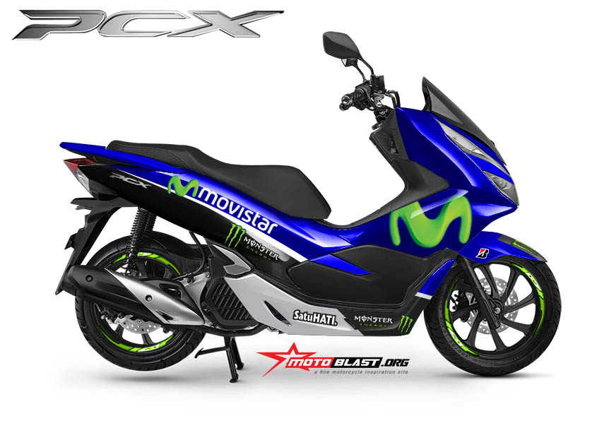 Modifikasi Striping New Honda PCX 150 livery Movistar Motogp - MOTOBLAST