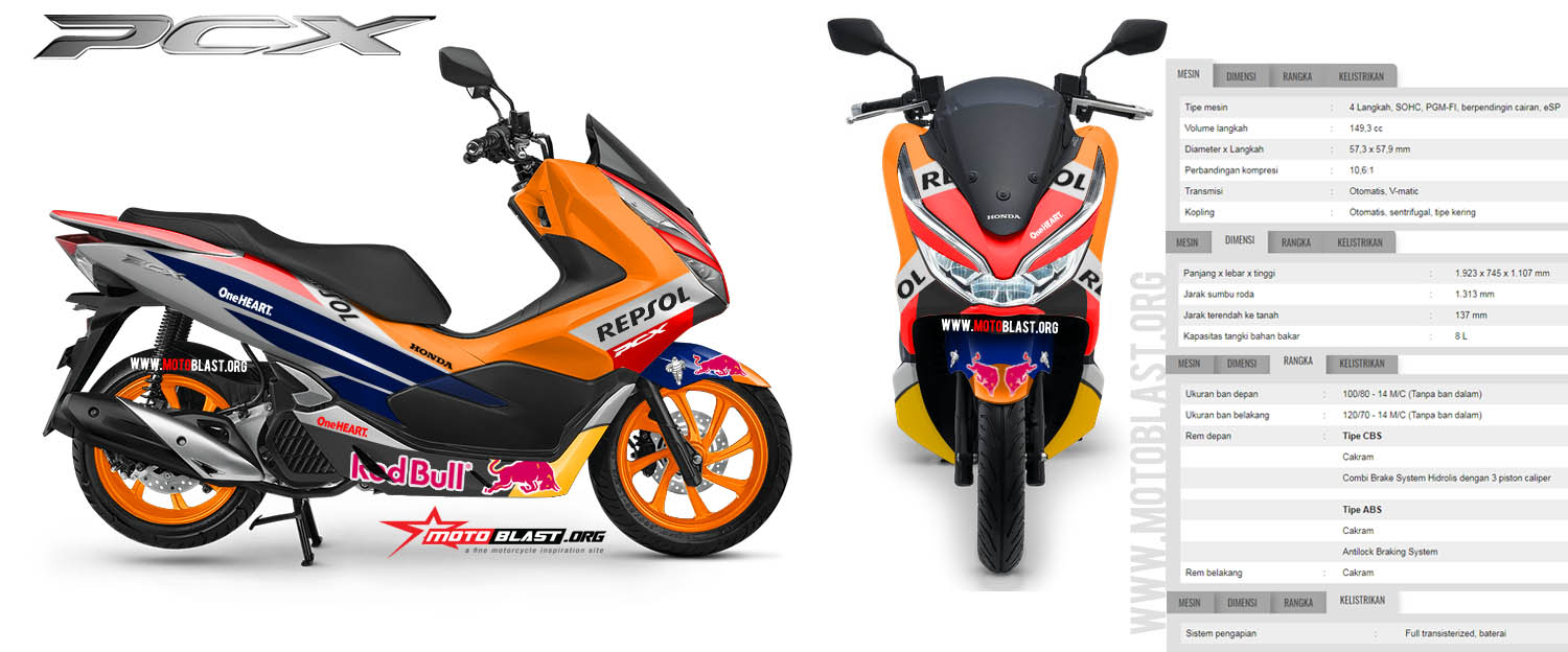 Modifikasi Striping New Honda PCX 150 lokal Livery Repsol Motogp ...