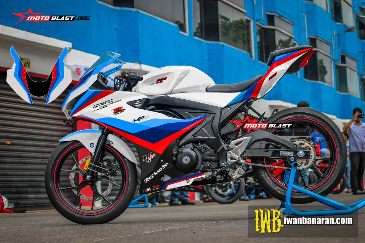 Modifikasi striping Suzuki GSX-R150 livery BMW Safety Car GP - MOTOBLAST