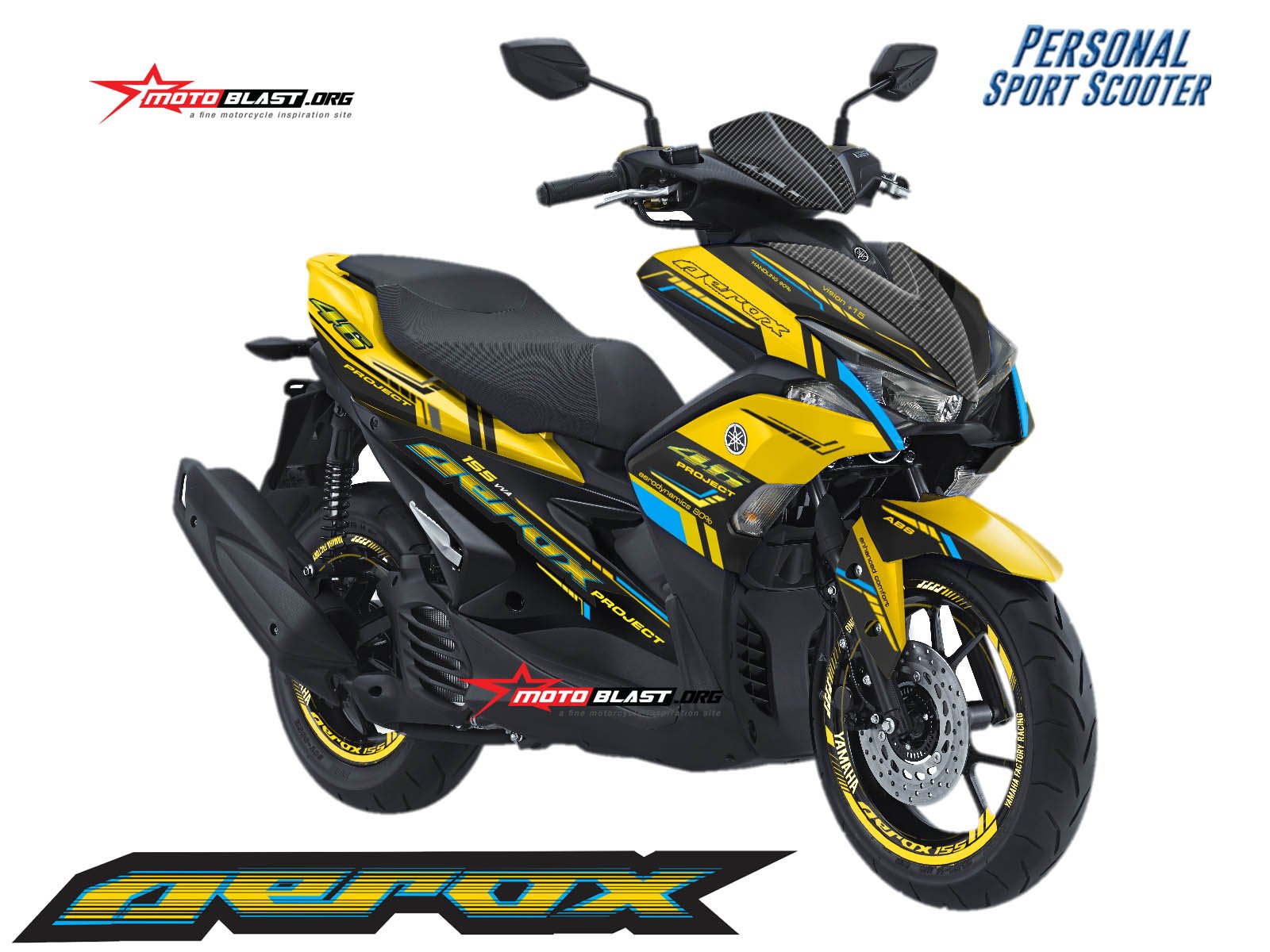 Modifikasi Striping untuk Yamaha Aerox 155 VVA Yellow VR46 - MOTOBLAST