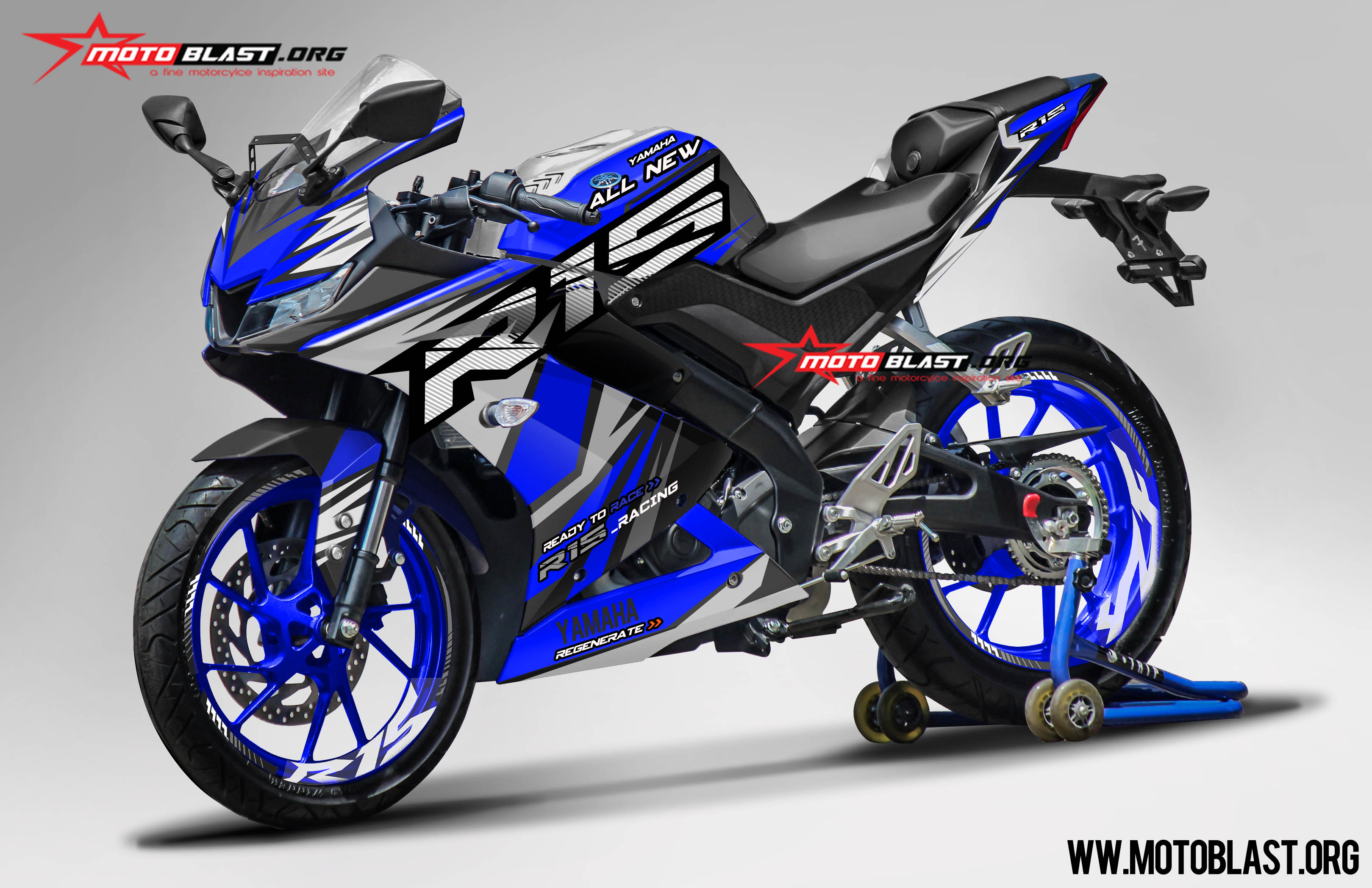Decal Yamaha R15 V3 Motoblast Blue Slash - MOTOBLAST