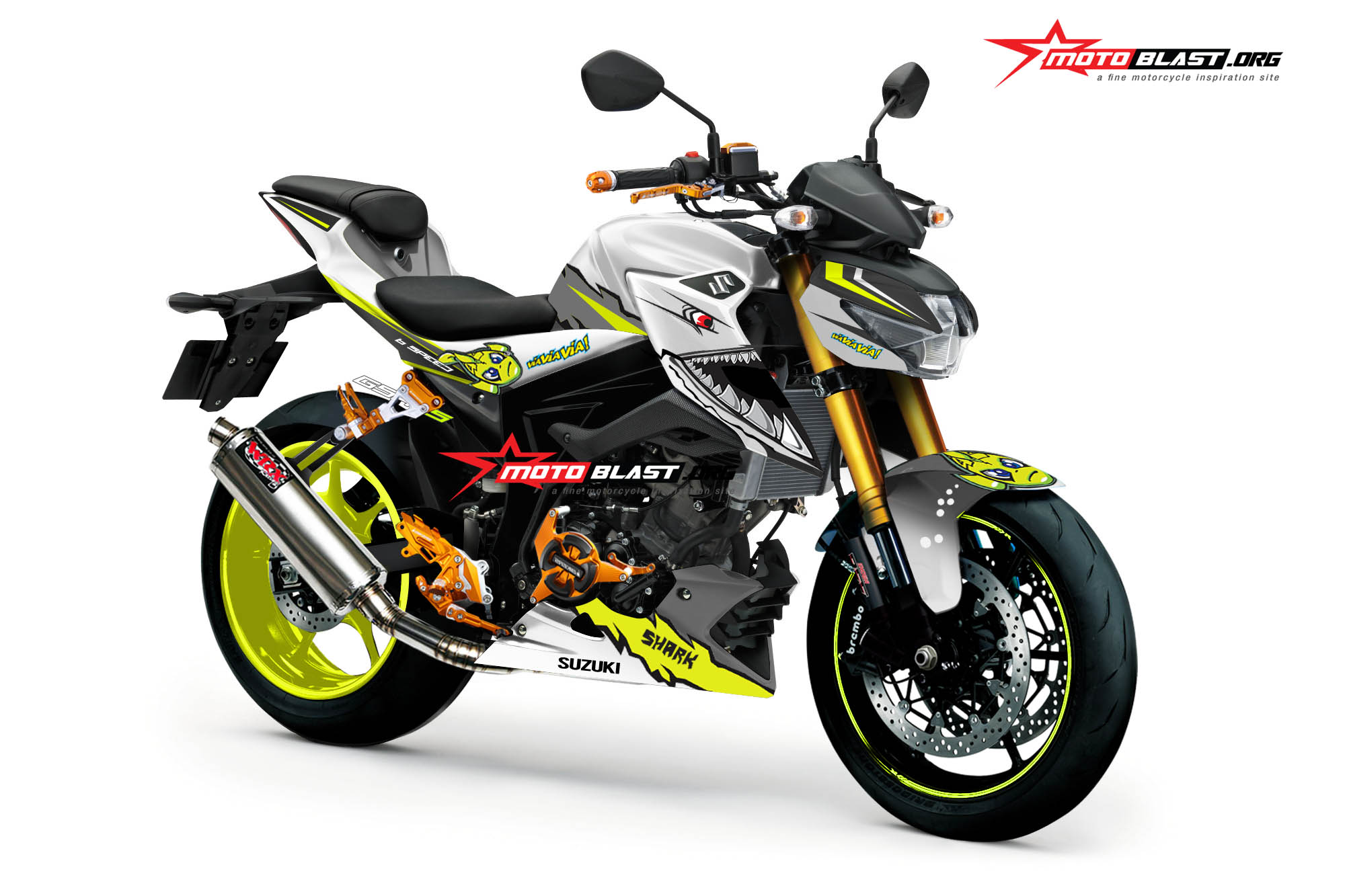 Modifikasi Striping Suzuki GSX-S150 White Livery Shark - MOTOBLAST