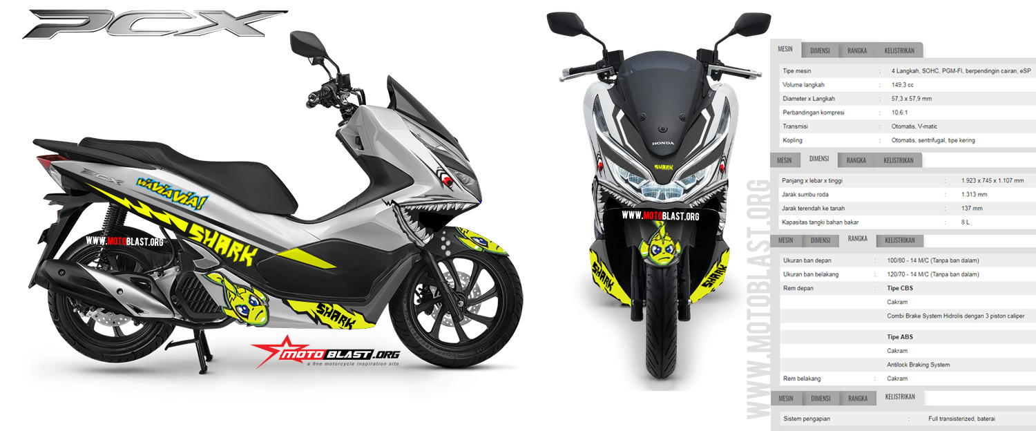 Modifikasi striping Honda Pcx 150 livery shark - MOTOBLAST