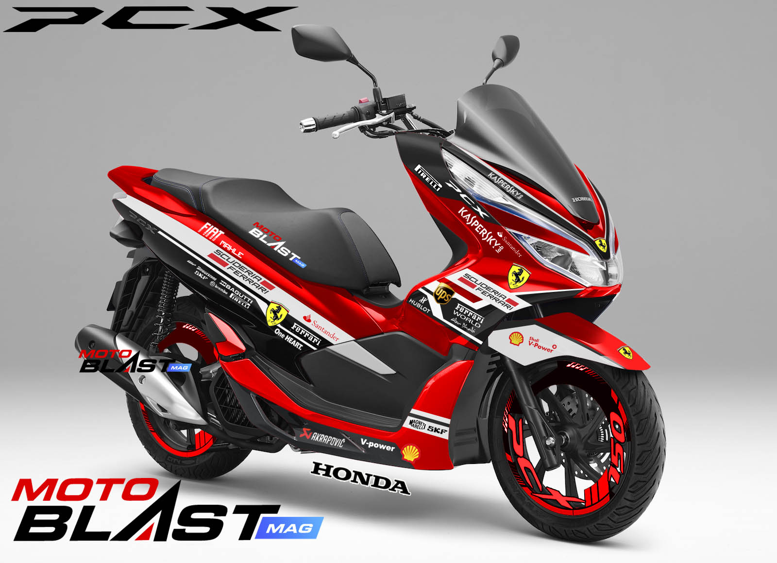 Modifikasi Striping Honda PCX 150 Red Ferrari - MOTOBLAST