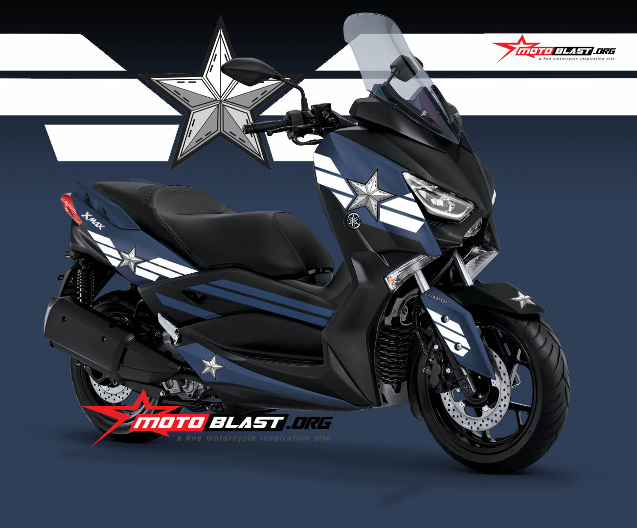 Modifikasi Striping Yamaha Xmax Blue Matte Captain America - MOTOBLAST