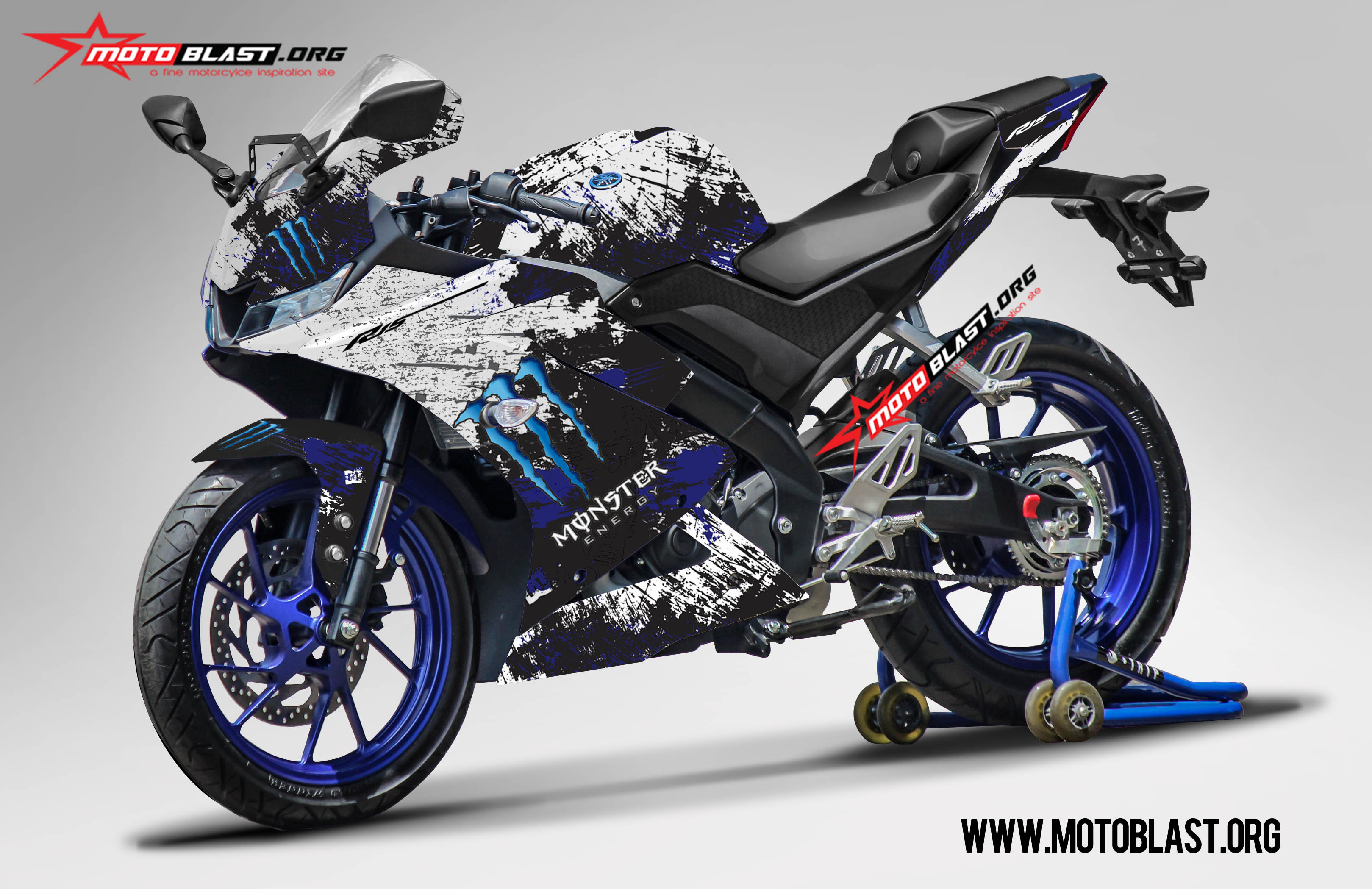 Modifikasi Striping Yamaha R15 V3 Monster blue - MOTOBLAST