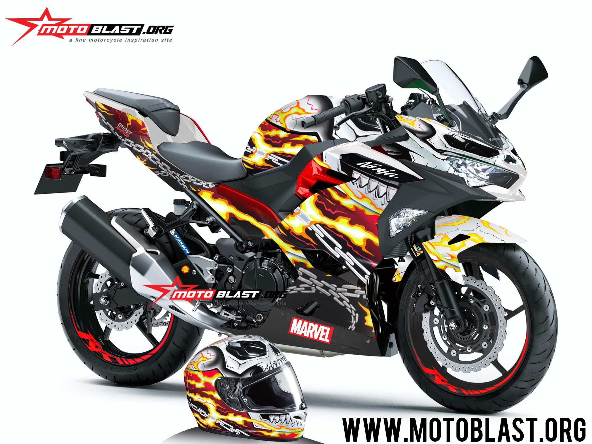Modifikasi Striping Ninja 250R Fi HJC Ghost Rider - MOTOBLAST