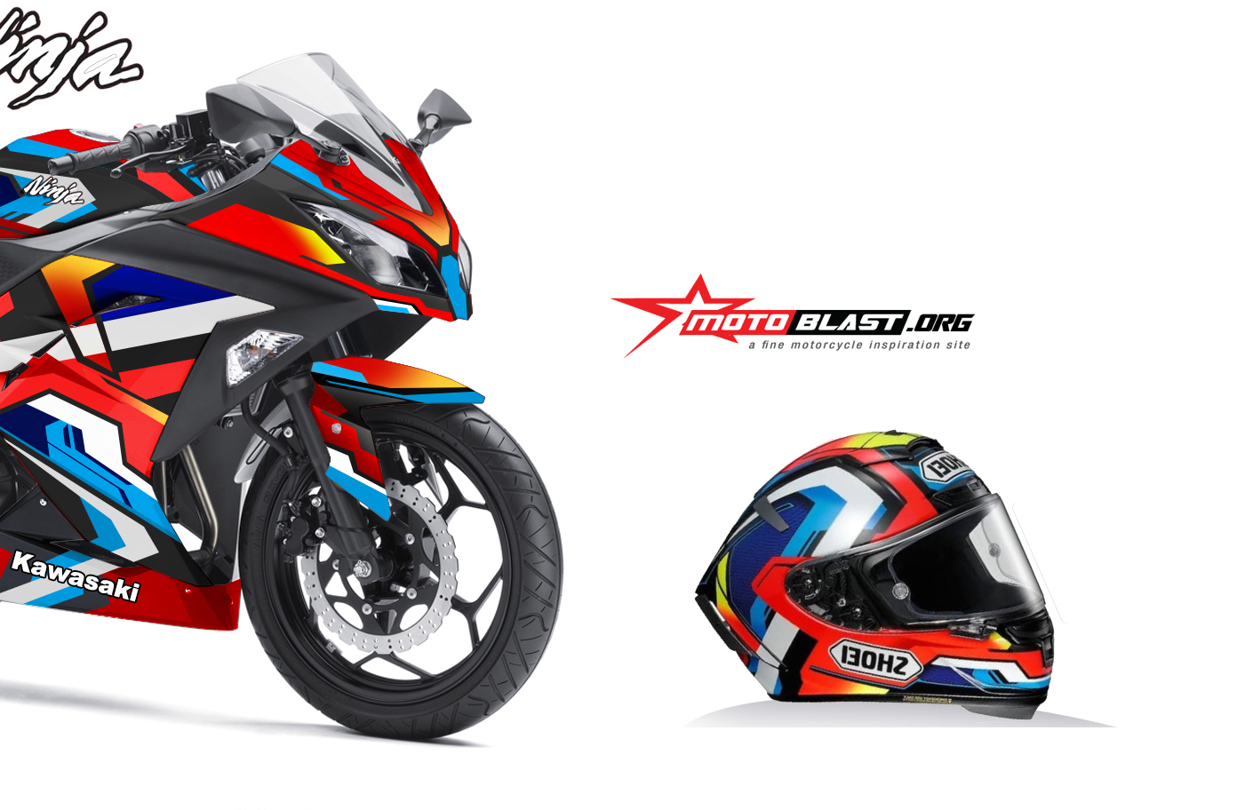 Modifikasi striping Ninja 250R livery Shoei X14 Brink TC1 Red Blue ...