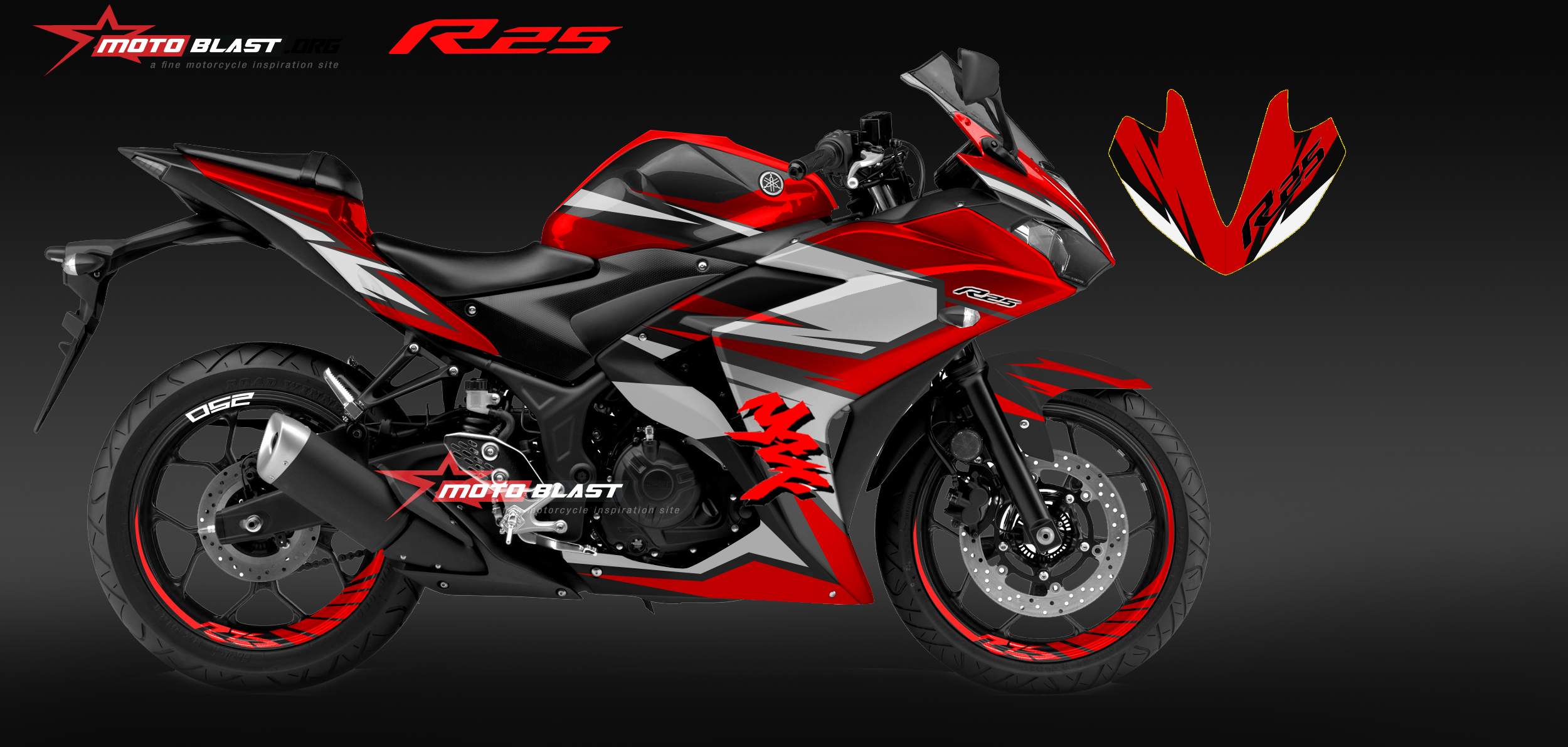 Modifikasi Striping Yamaha R25 Black red - MOTOBLAST