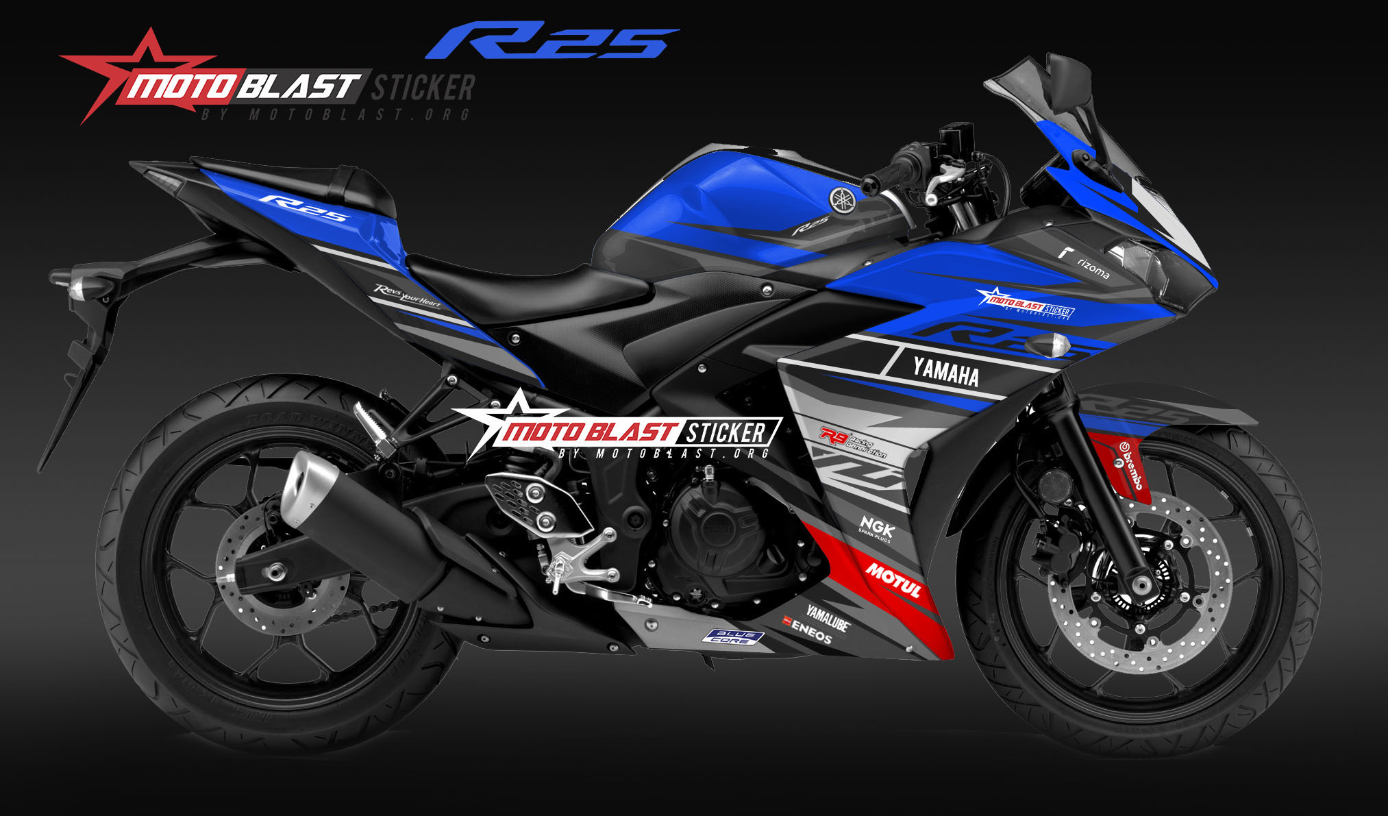 Modifikasi Striping Yamaha R25 Anniversary Blue - MOTOBLAST
