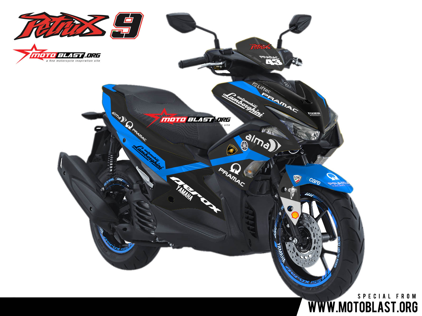Modif striping Yamaha Aerox 155 Blue Pramac racing Lamborghini - MOTOBLAST