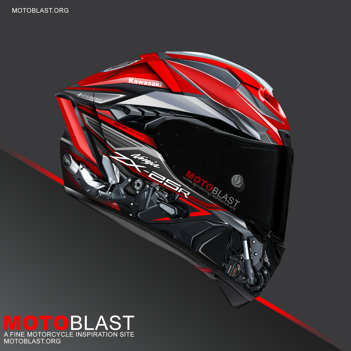 Graphic Kit Helm Shoei X Spirit III livery ZX-25R Blue and red - MOTOBLAST