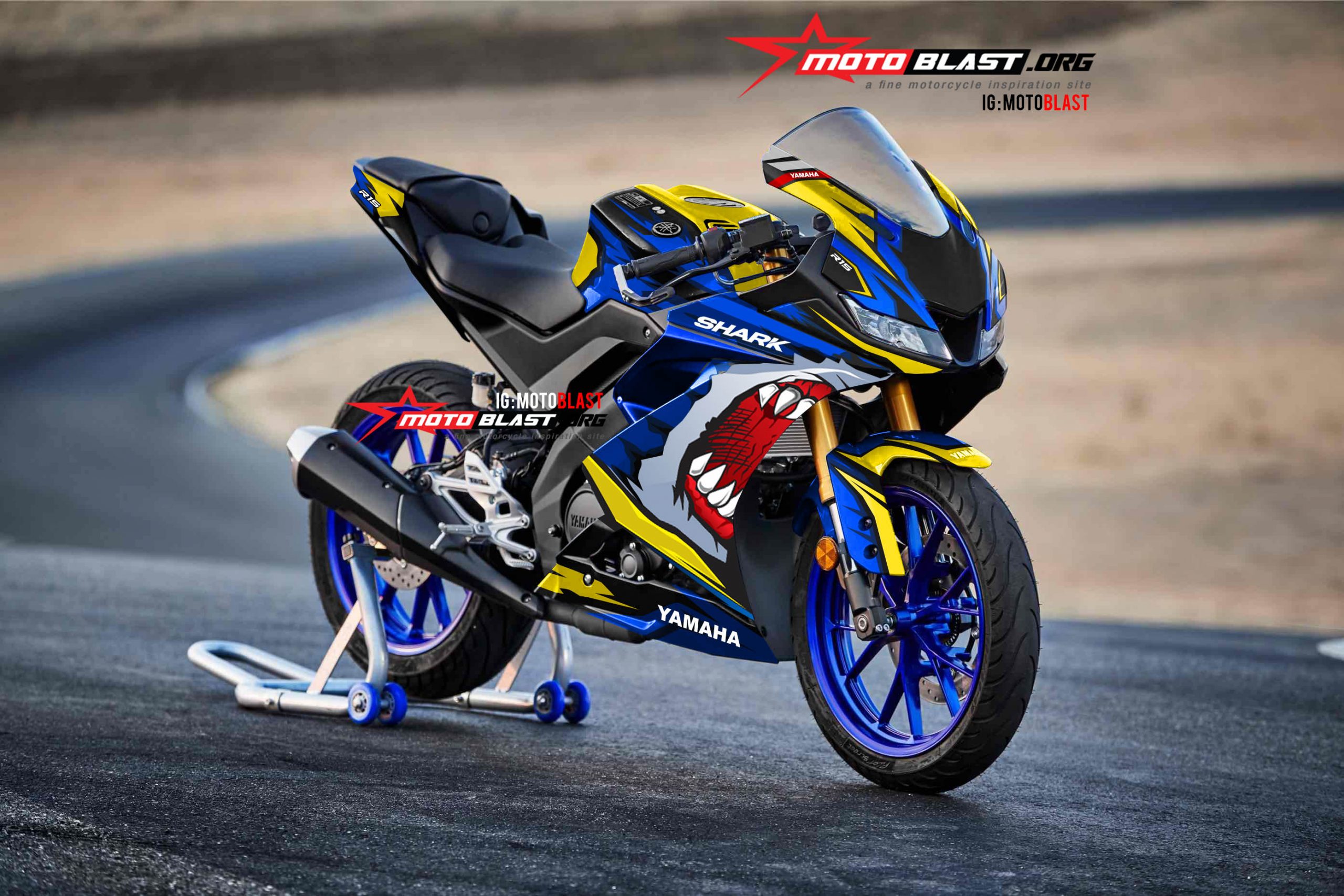 Modif striping Yamaha R15 v3 Blue Shark - MOTOBLAST