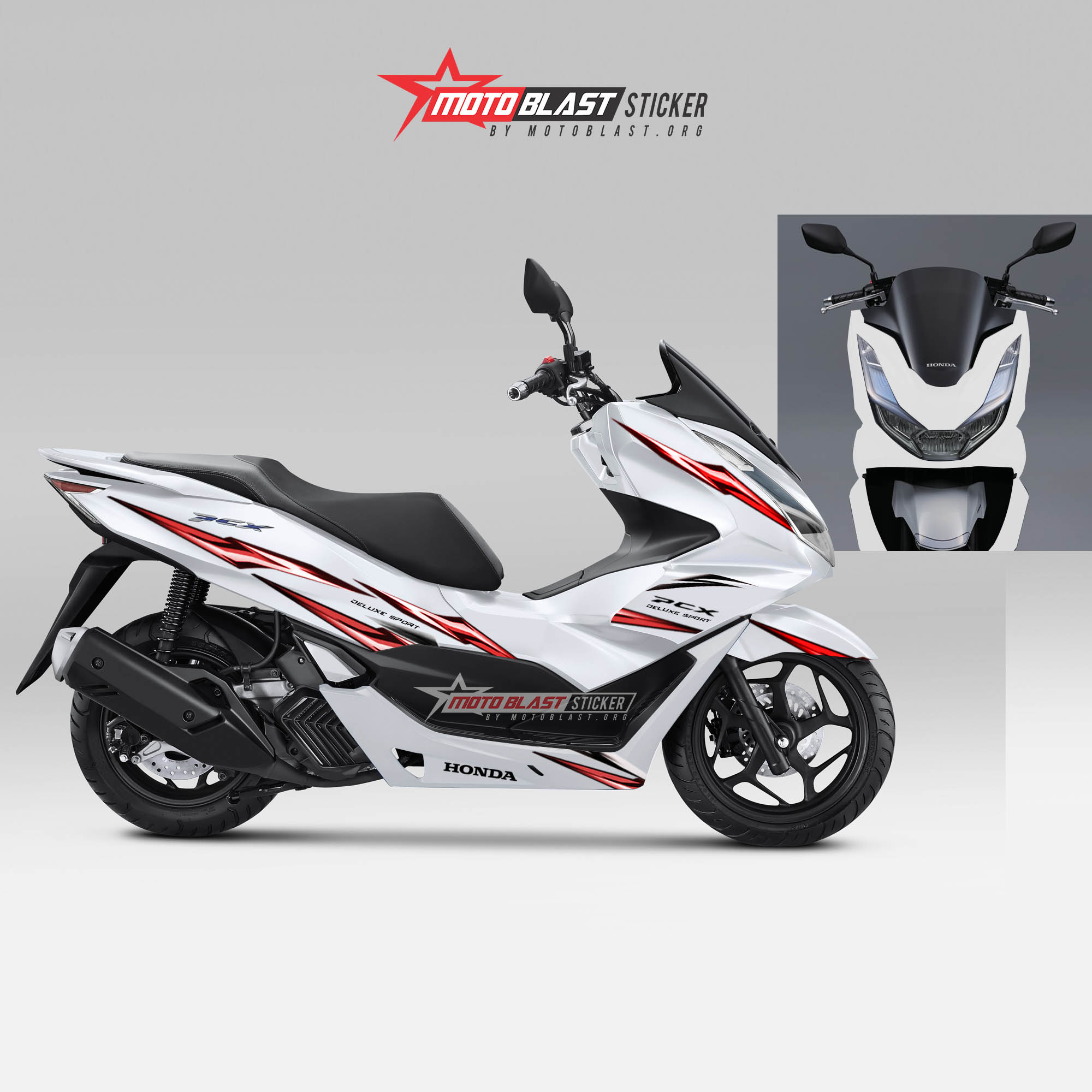 Modifikas striping Honda PCX 160 White Deluxe - MOTOBLAST