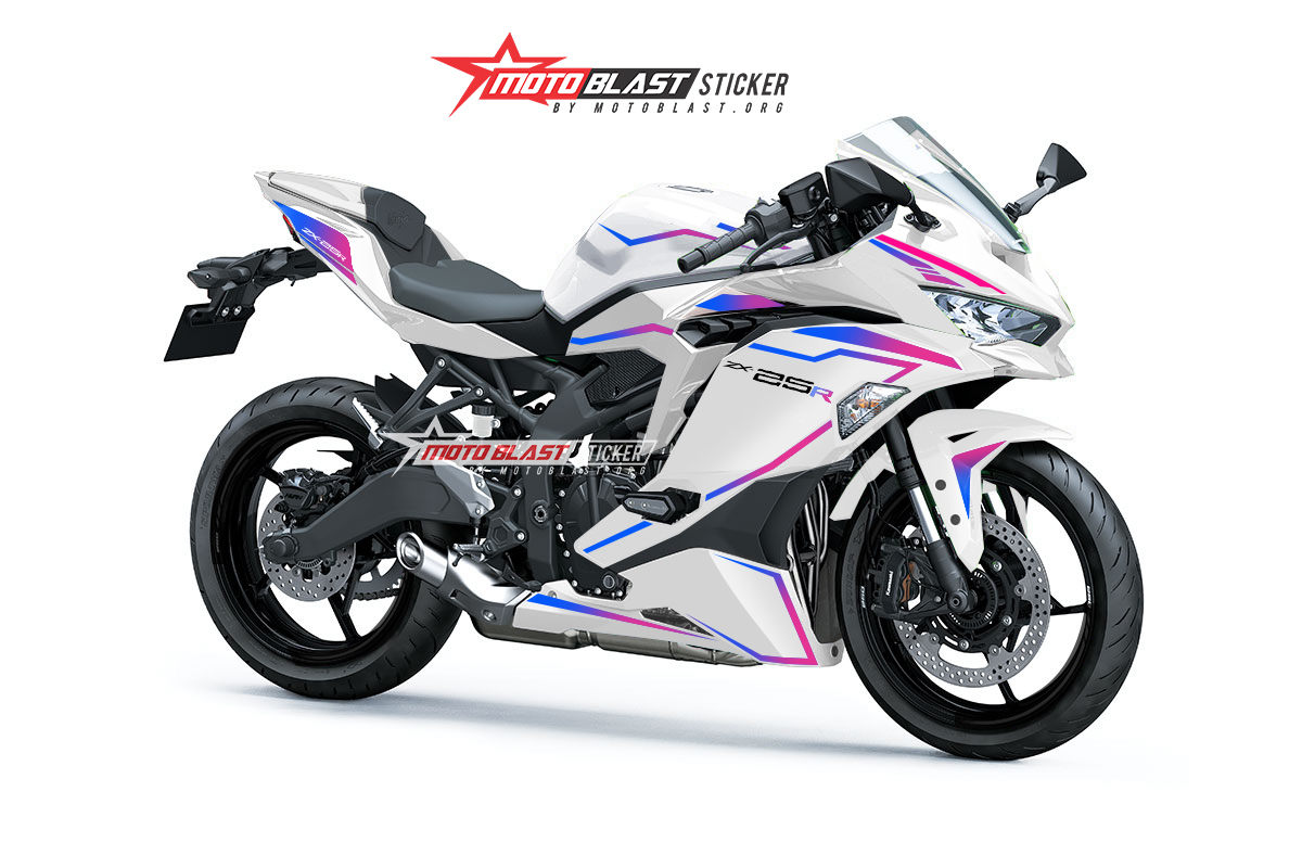 Modifikasi Striping ZX-25R White Rainbow Blue Pink - MOTOBLAST