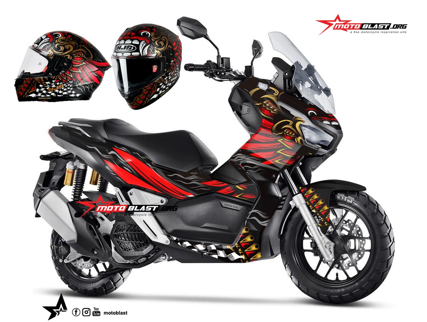 Modifikasi striping Honda ADV 150 Livery Helm NJS ZX1R Barong bali ...