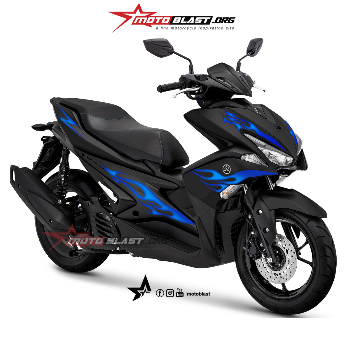 Modif striping Yamaha Aerox 155 Black Flame - MOTOBLAST