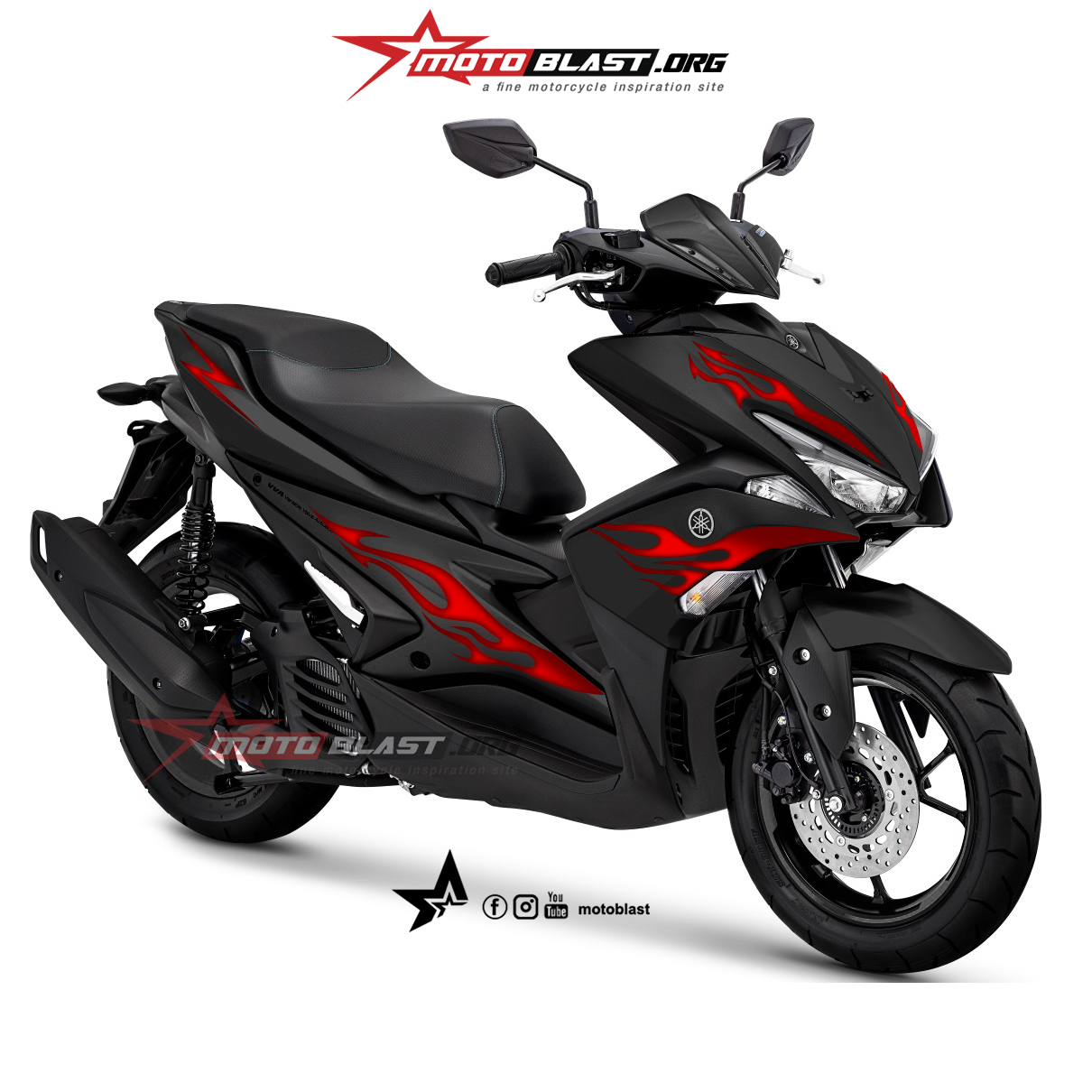 Modif striping Yamaha Aerox 155 Black Flame - MOTOBLAST