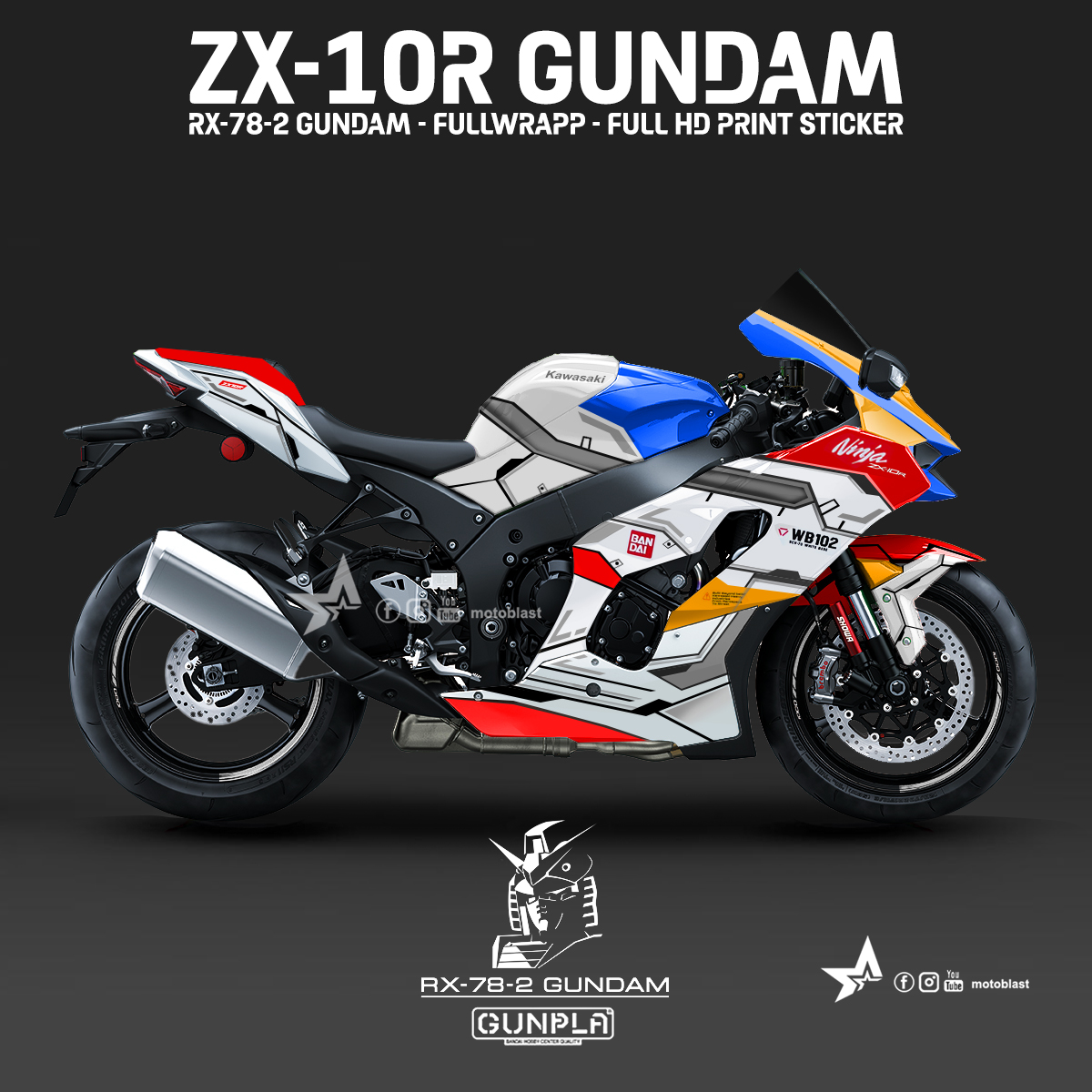 Modifikasi Striping Kawasaki Ninja ZX-10R GUNDAM RX-78-2 - MOTOBLAST