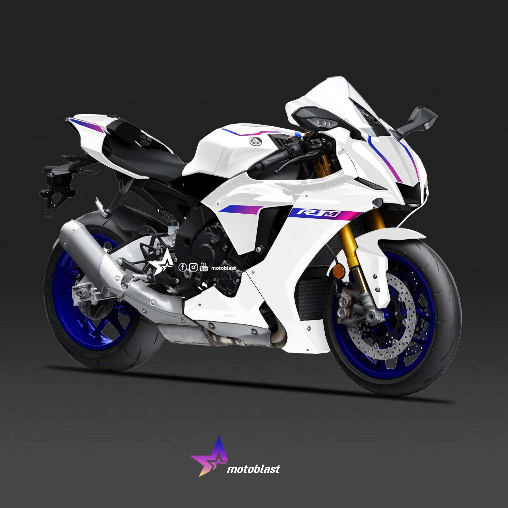 Modifikasi striping Yamaha R1M white Blue Rainbow - MOTOBLAST