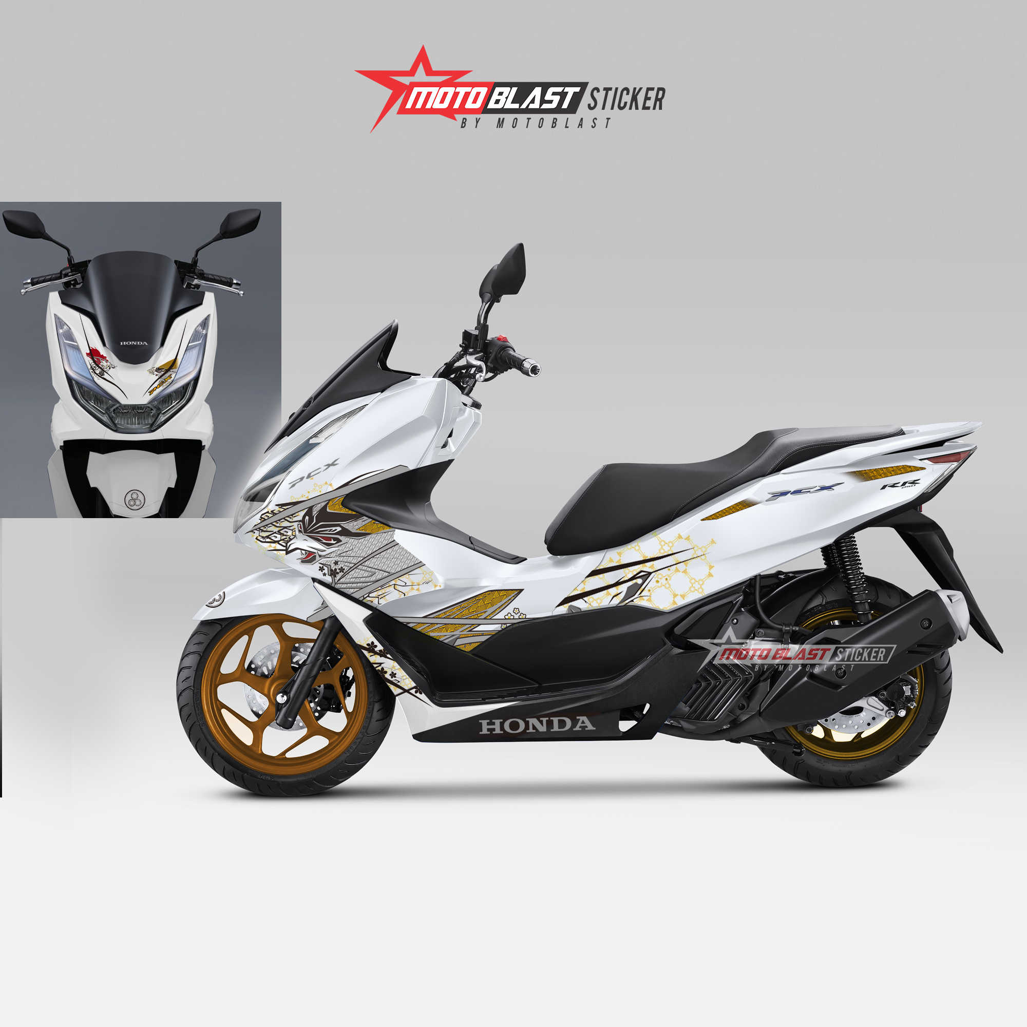 Modifikasi striping Honda PCX 160 white Garuda X Samurai white version ...
