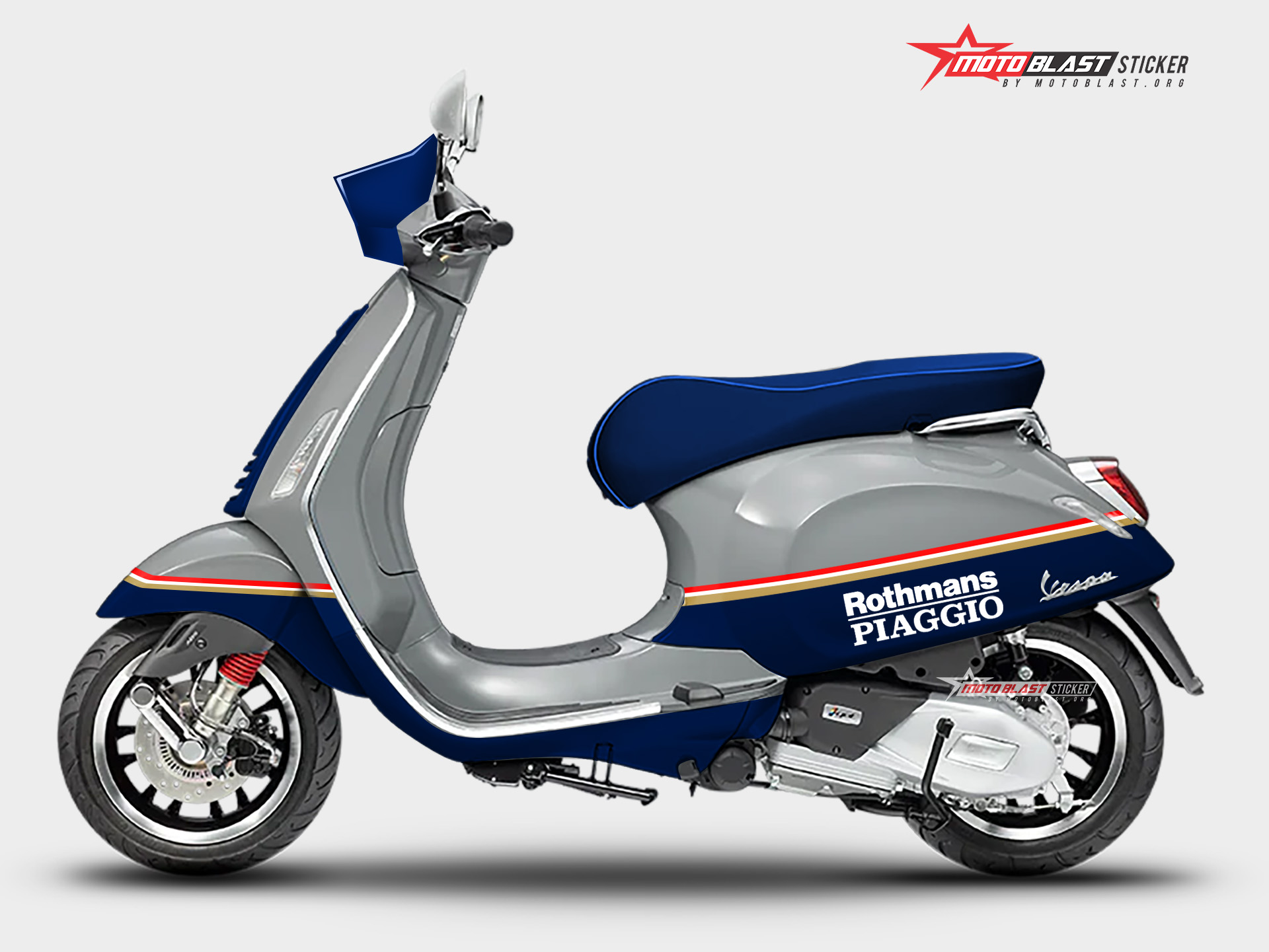 Modifikasi striping Vespa matic tema Rothmans Honda - MOTOBLAST