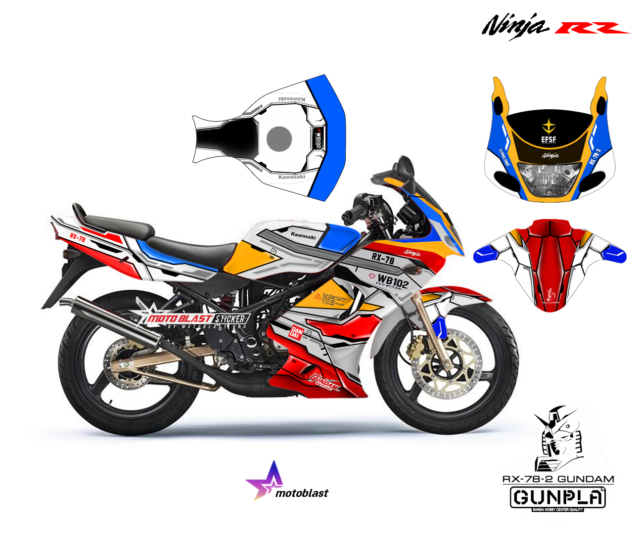 Modifikasi striping Kawasaki Ninja 150R Gundam RX 782 - MOTOBLAST