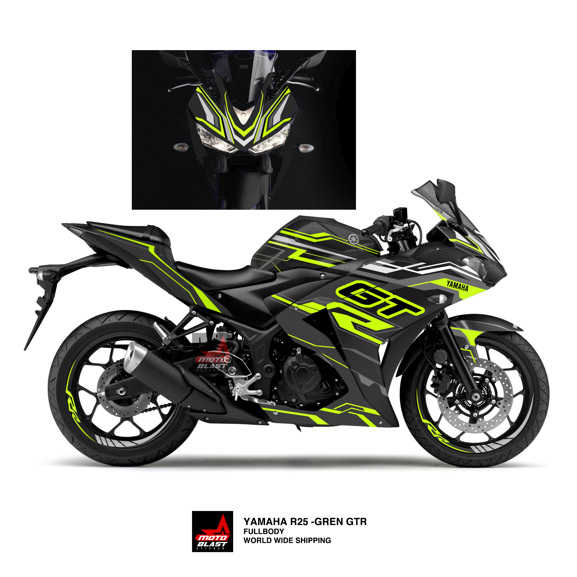 Modifikasi striping Yamaha R25 livery GTR Greenlime - MOTOBLAST