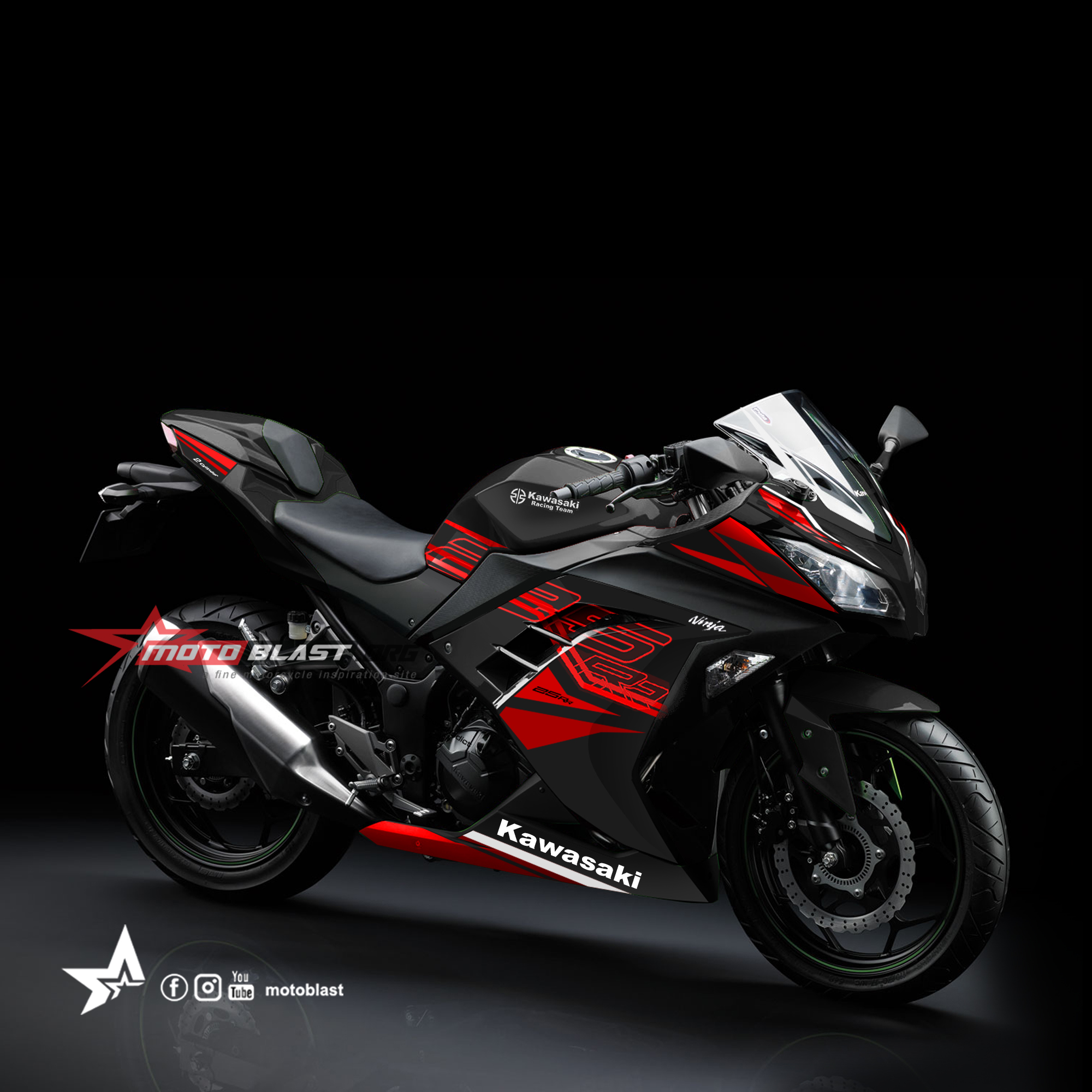 Modifikasi Striping Ninja 250R Fi KRT Black edition red - MOTOBLAST