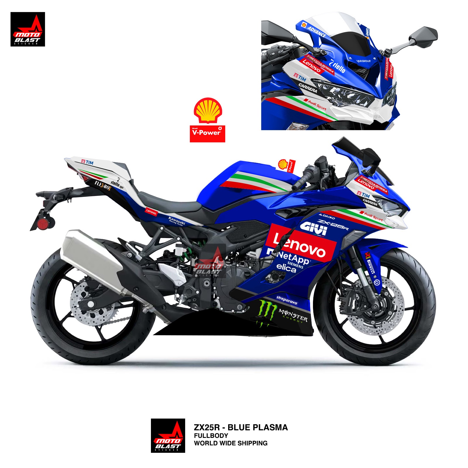 Modifikasi Striping Ninja Zx25r livery Ducati Lenovo itali gp blue ...