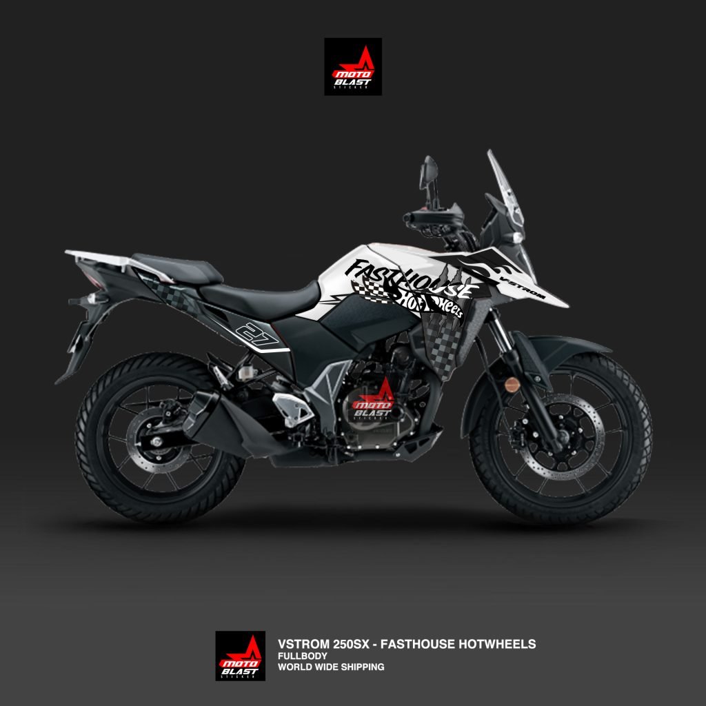 Modifikasi Striping Suzuki Vstrom 250 SX Hotwheels Black white - MOTOBLAST