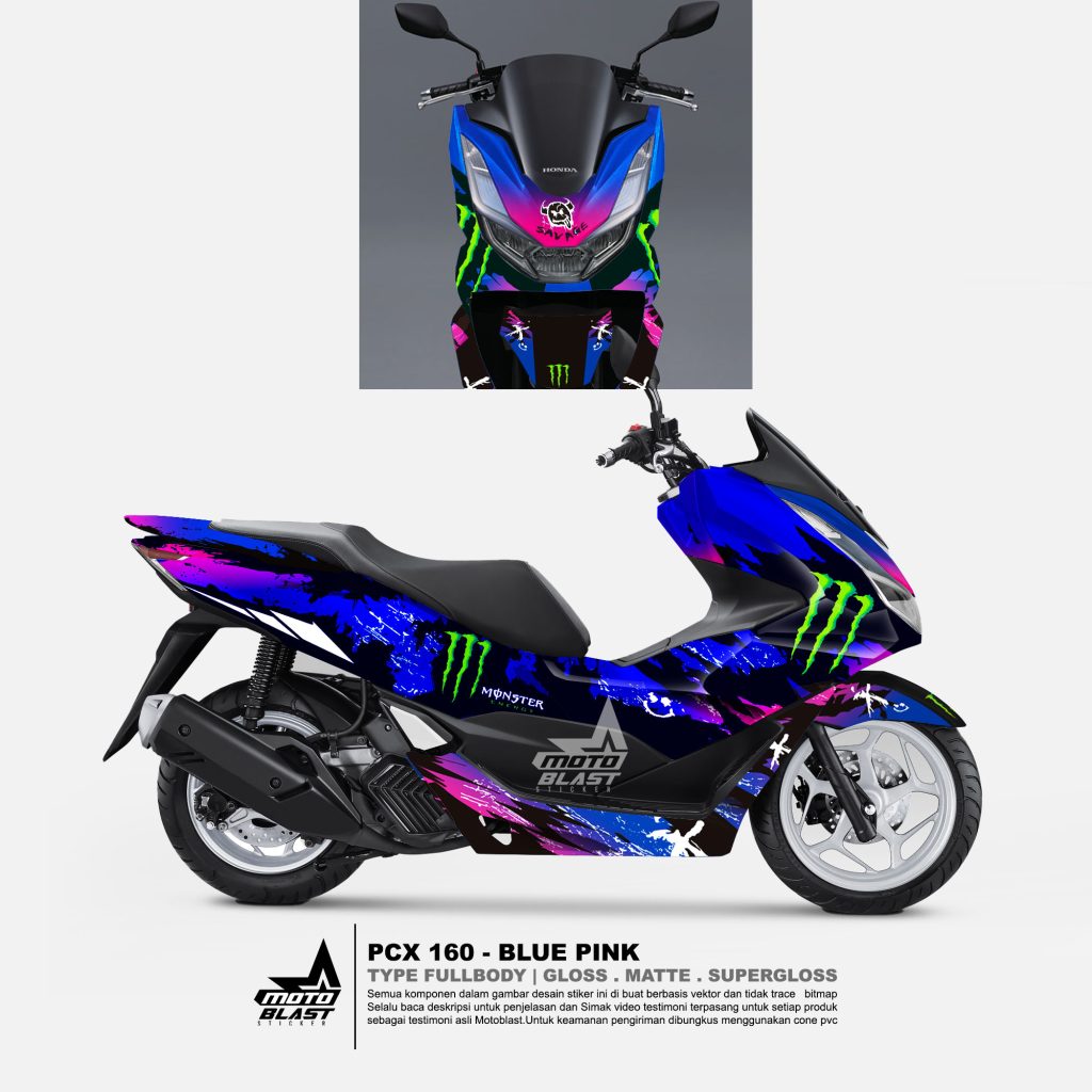 Modifikasi Striping Honda PCX 160 Blue Pink Monster energy - MOTOBLAST
