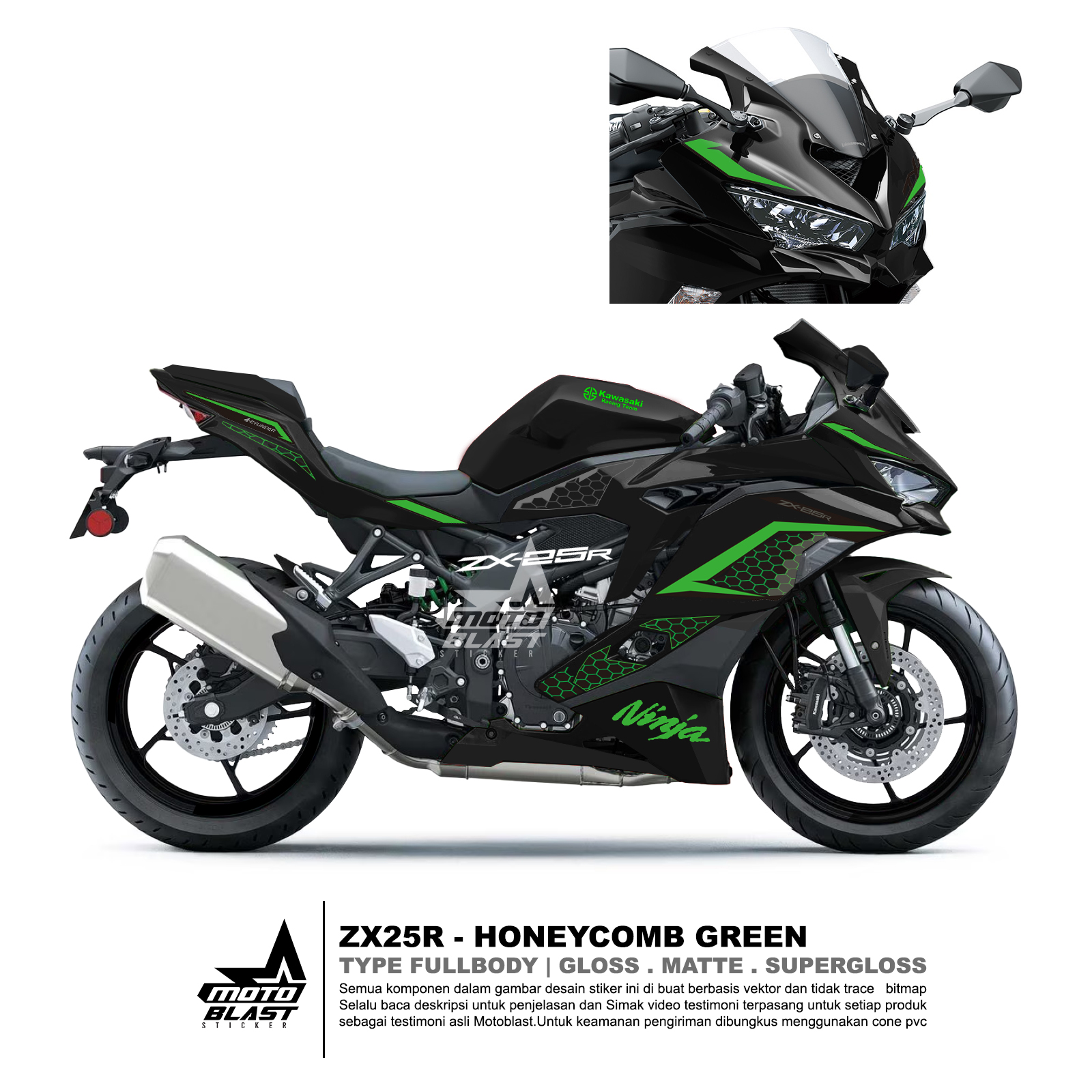 Modifikasi Striping Kawasaki Ninja zx25r green honeycomb - MOTOBLAST