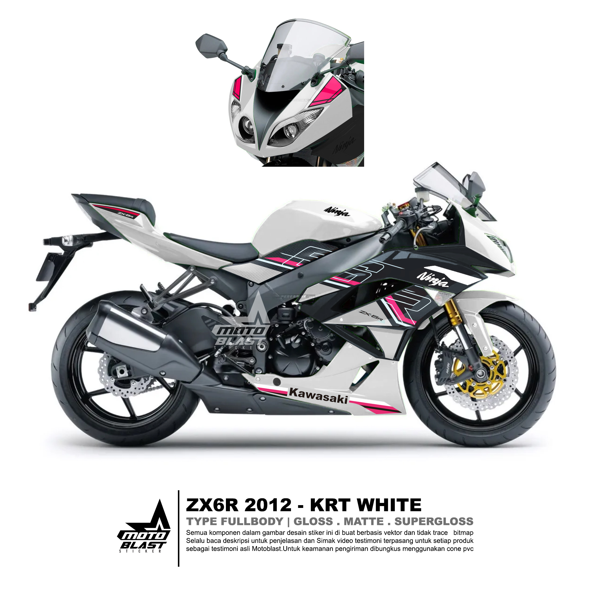 Modifikasi striping Kawasaki Ninja ZX6R 2012 white KRT racing team ...