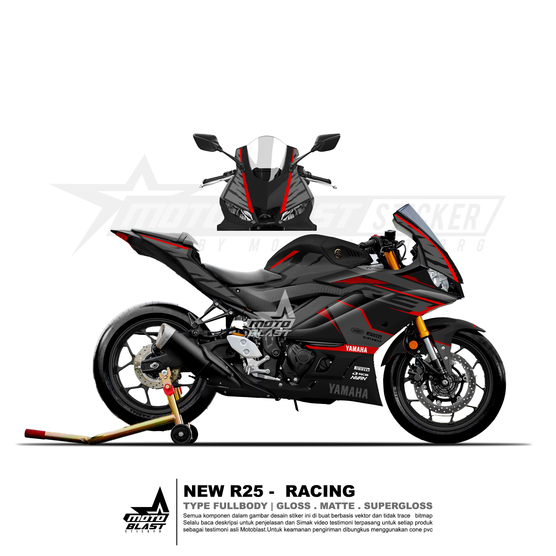 Modifikasi Striping Yamaha New R25 Black Racing Red - MOTOBLAST