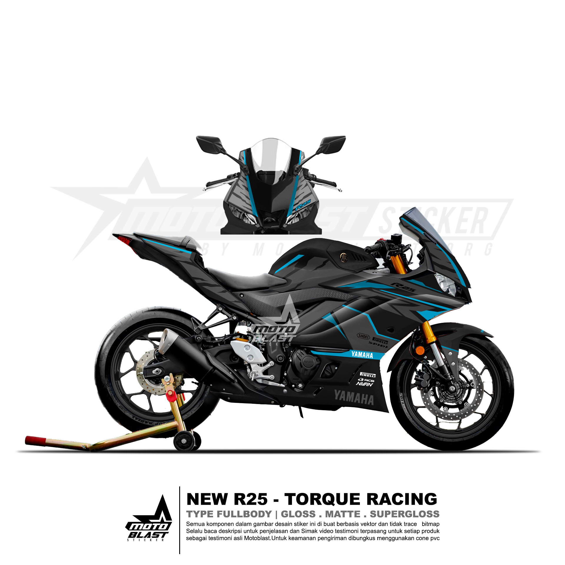 Modifikasi Striping Yamaha New R25 Black Anniversary Grey Blue - MOTOBLAST