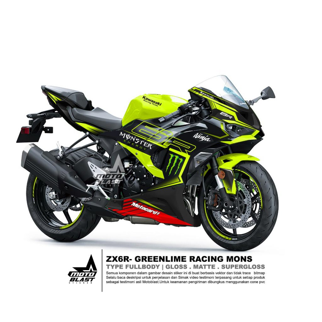 Modifikasi striping Kawasaki ZX6R Greenlime monster energy - MOTOBLAST