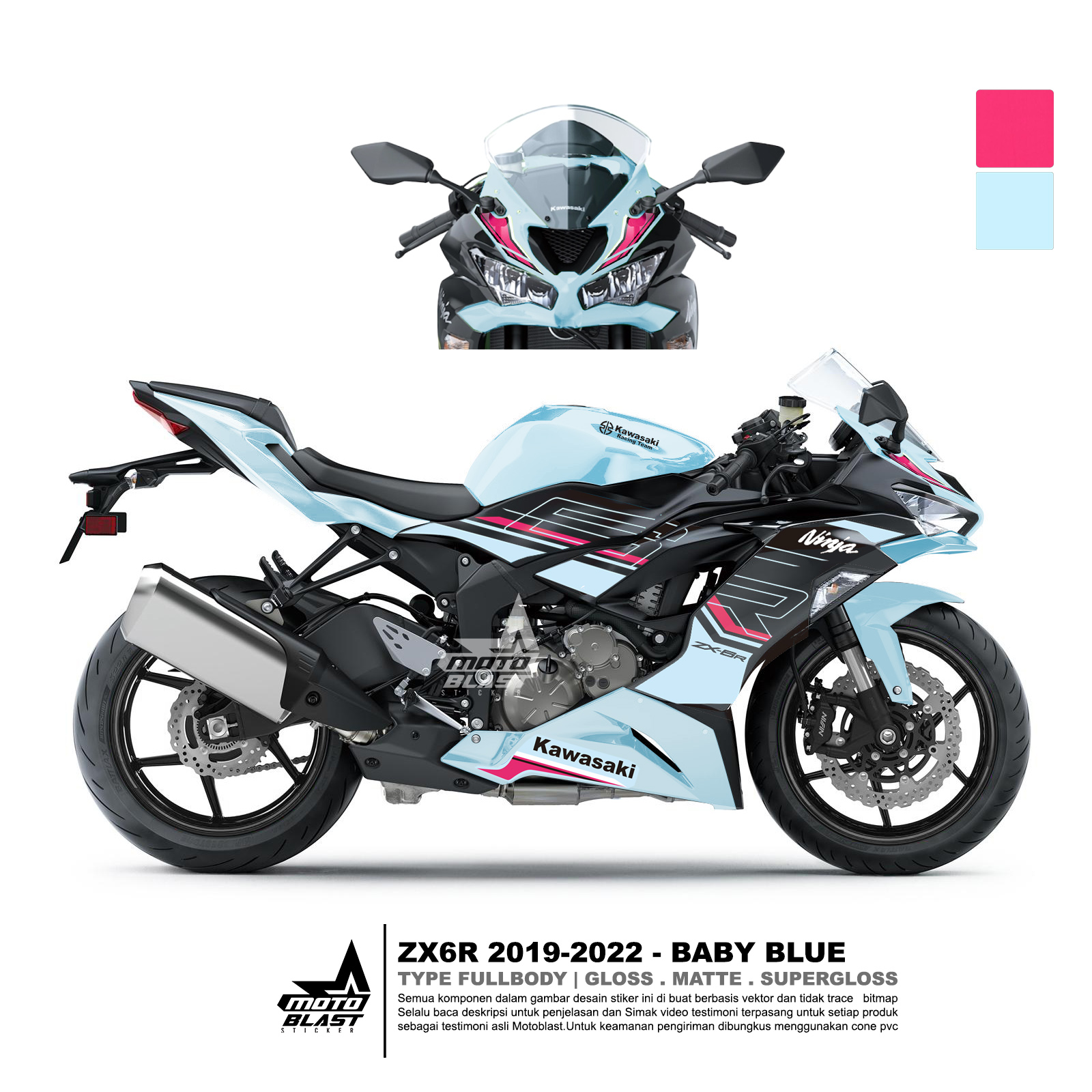 Modifikasi striping Kawasaki ZX6R 2020 Baby blue - MOTOBLAST