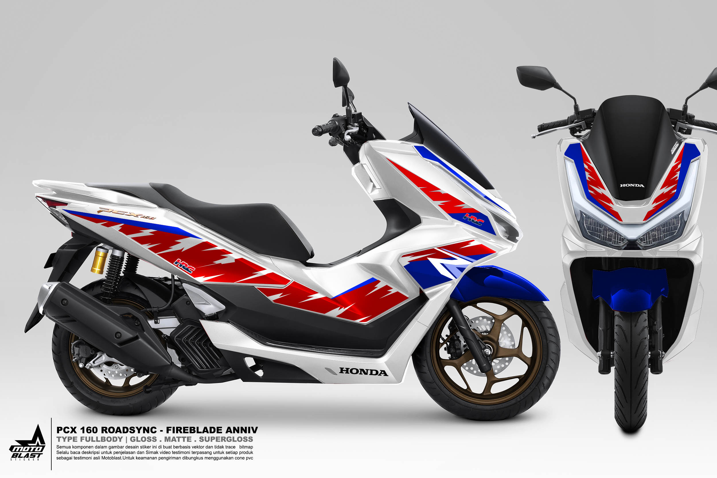 Modifikasi Striping Honda Pcx 160 Roadsync tema Anniversary Fireblade ...
